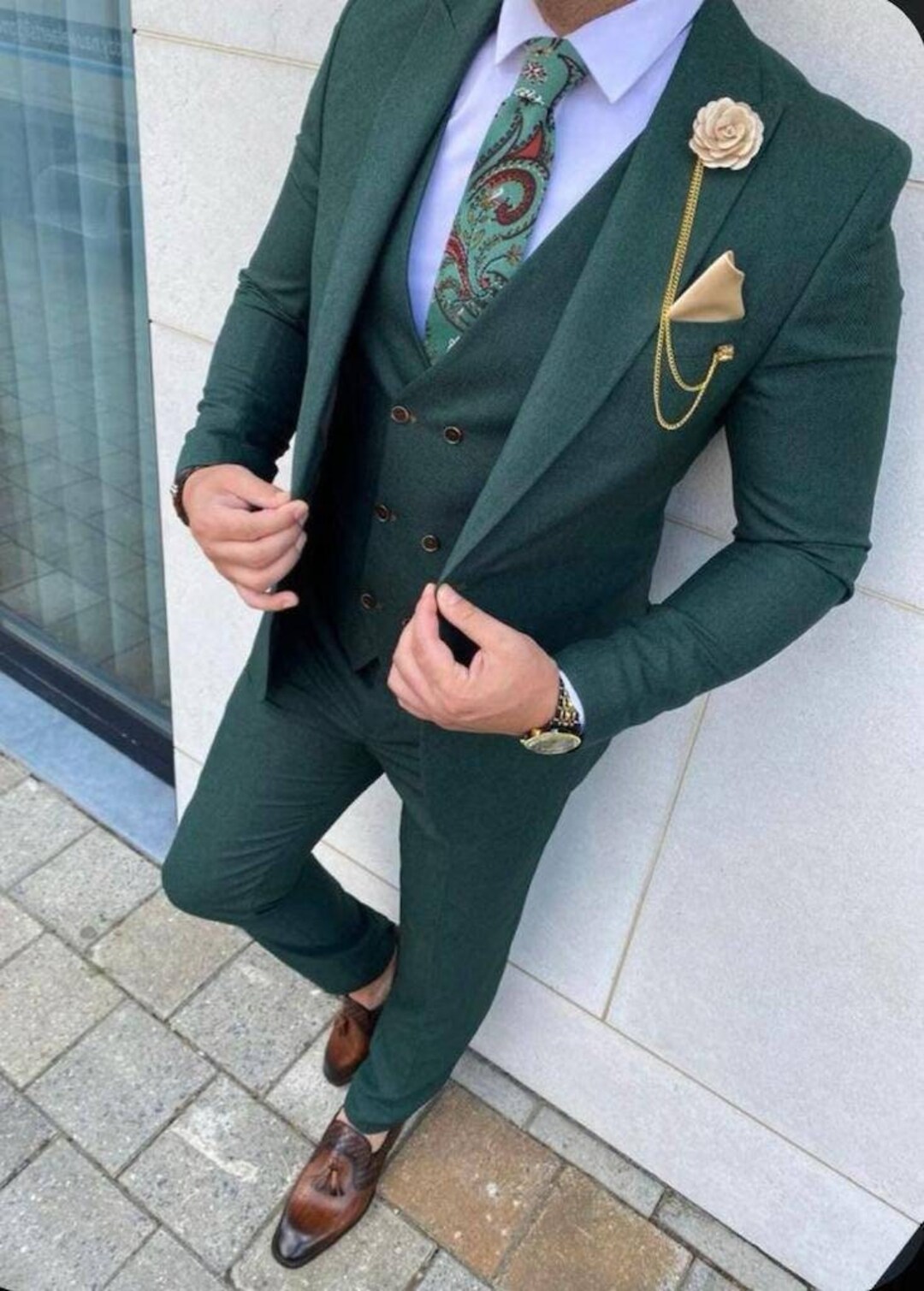 Green Three Piece Suit , Tuxedo Wedding Suits for Men ,bespoke Wedding ...