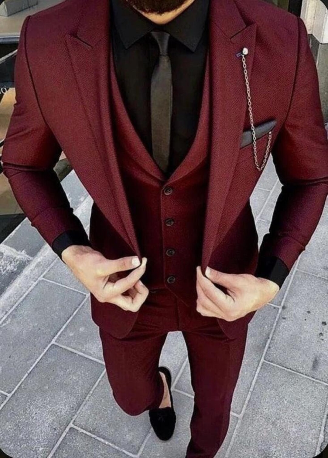 Suits for Men Burgundy, Slim Fit Suits, Men Suits 3 Piece, One Button ...