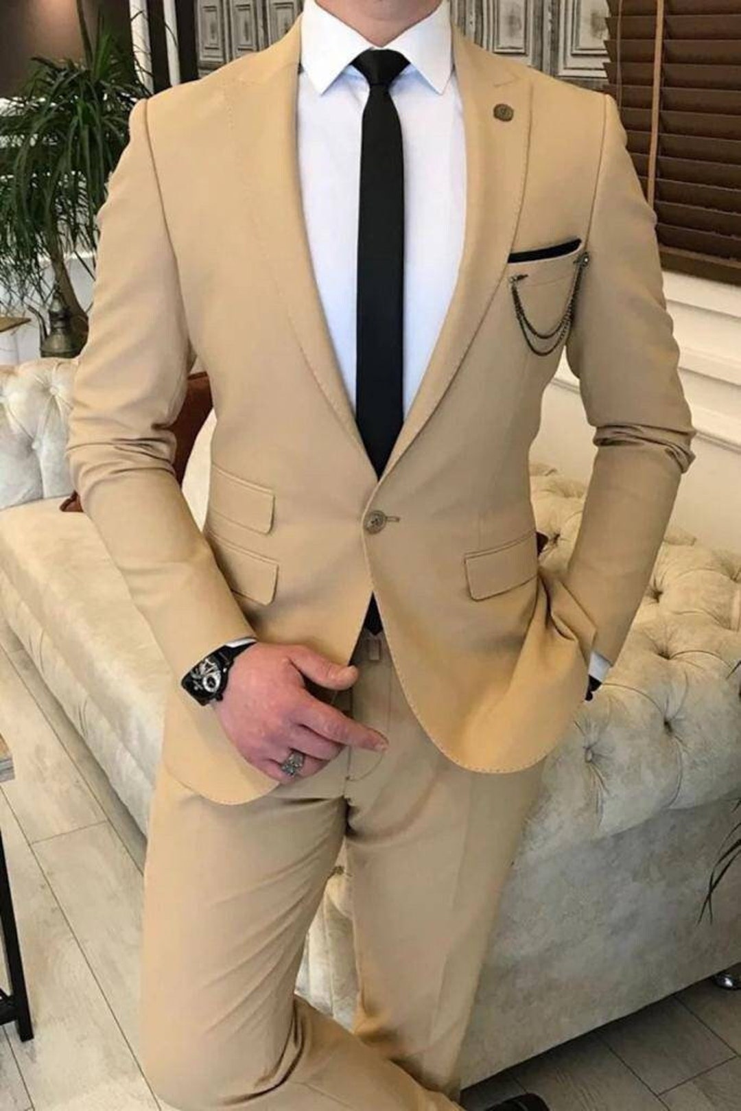 Beige Suits for Men, Men Suits 2 Piece, Slim Fit Suits, Two Button ...