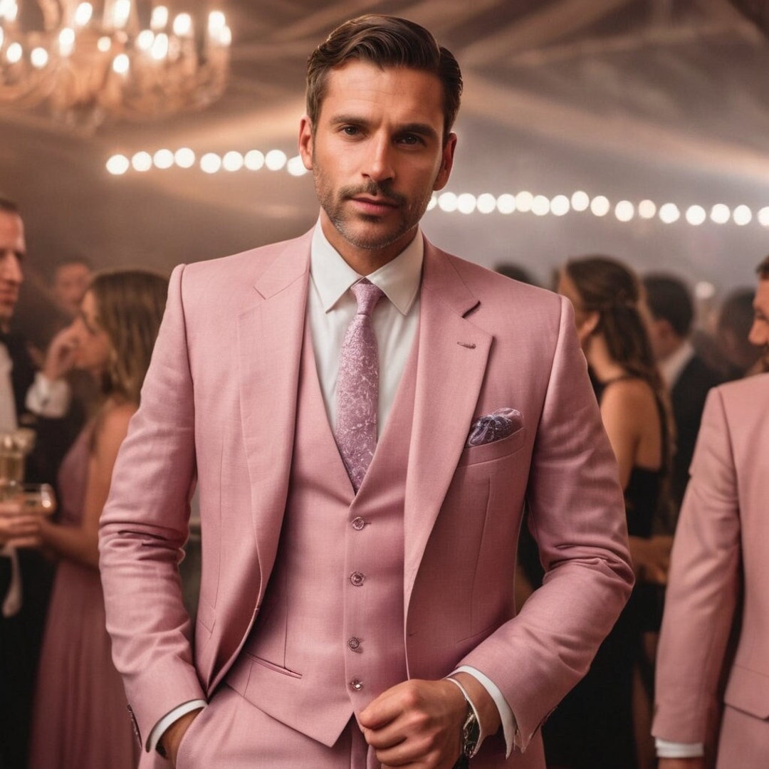 Suits for Men Dusty Rose, Men Suits 3 Piece, Slim Fit Suits, One Button ...