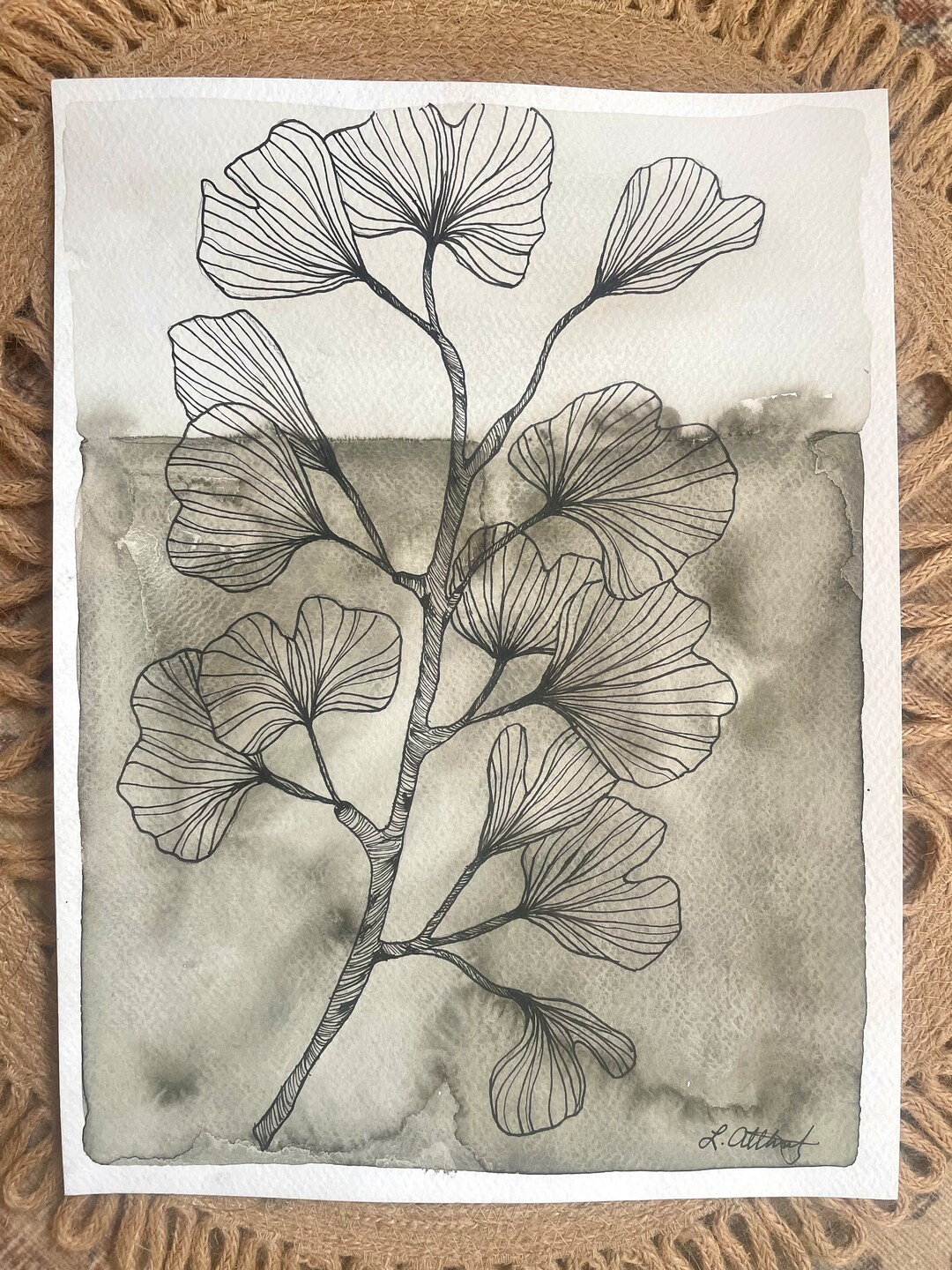 Watercolor Print Gingko Home Decor Print Gingko Leaves Line Drawing ...