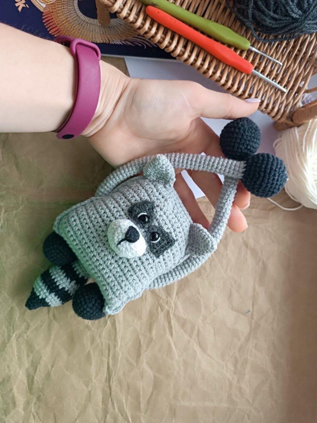 Pulling Toy Raccoon Crochet Pattern Amigurumi Fidget Toy, Improve Motor ...