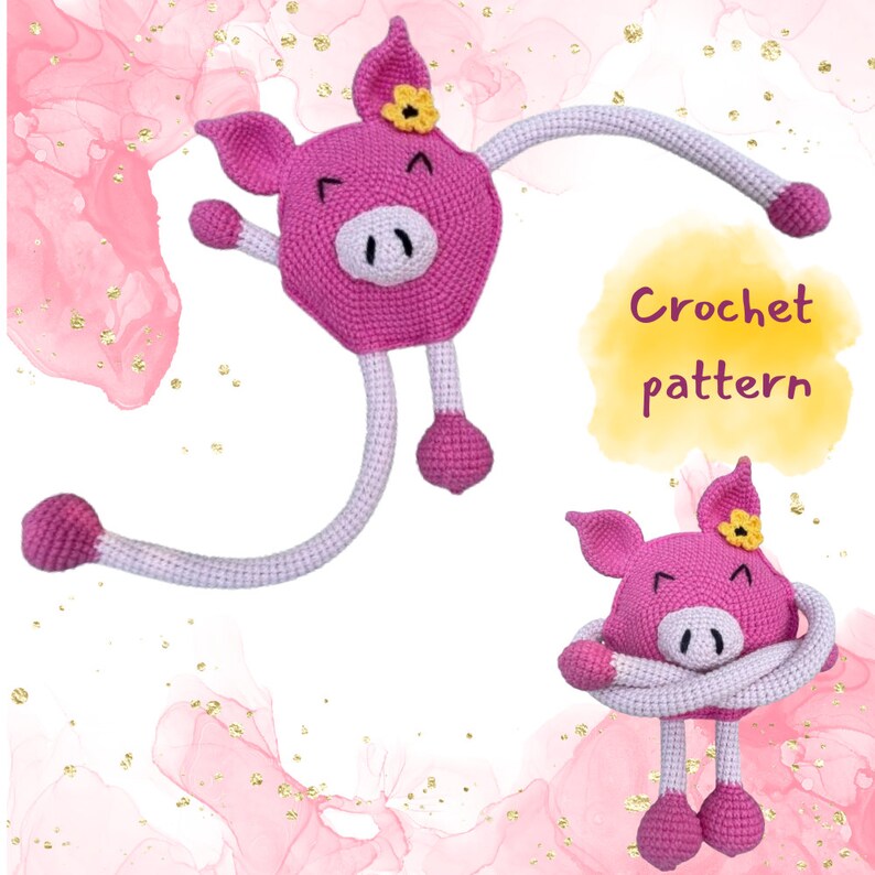 Crochet Pattern, Do-it-yourself, Sensory Toy, Crochet Piggy, Tug Toy ...