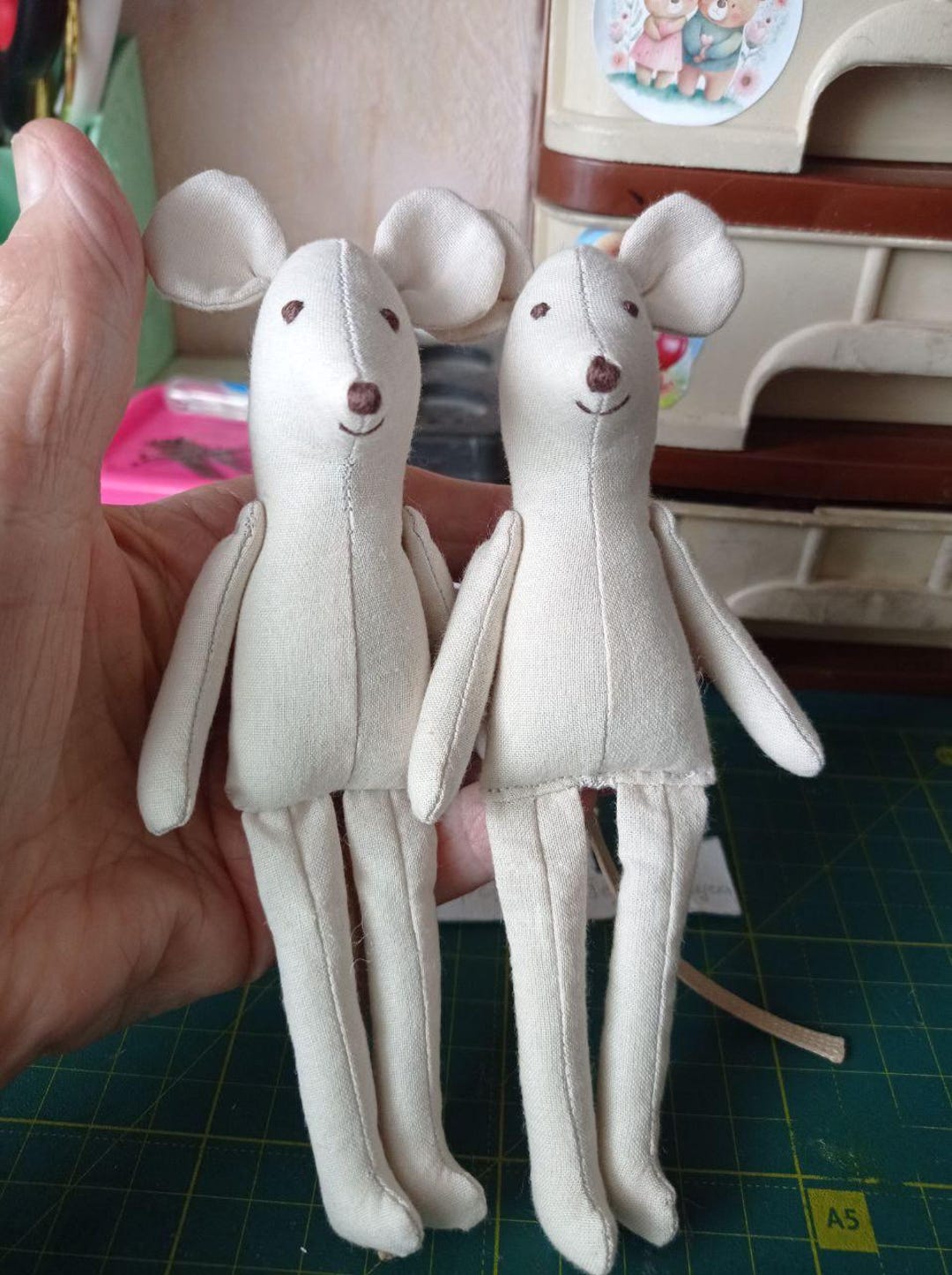Maileg Mouse Doll Dollhouse Mice, Mouse Family 6 Inch, 4 Inch Linen ...
