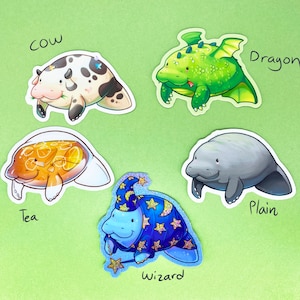 Manatee Sticker Set: Wizard, Dragon, Manatea, Sea Cow - Waterproof ...