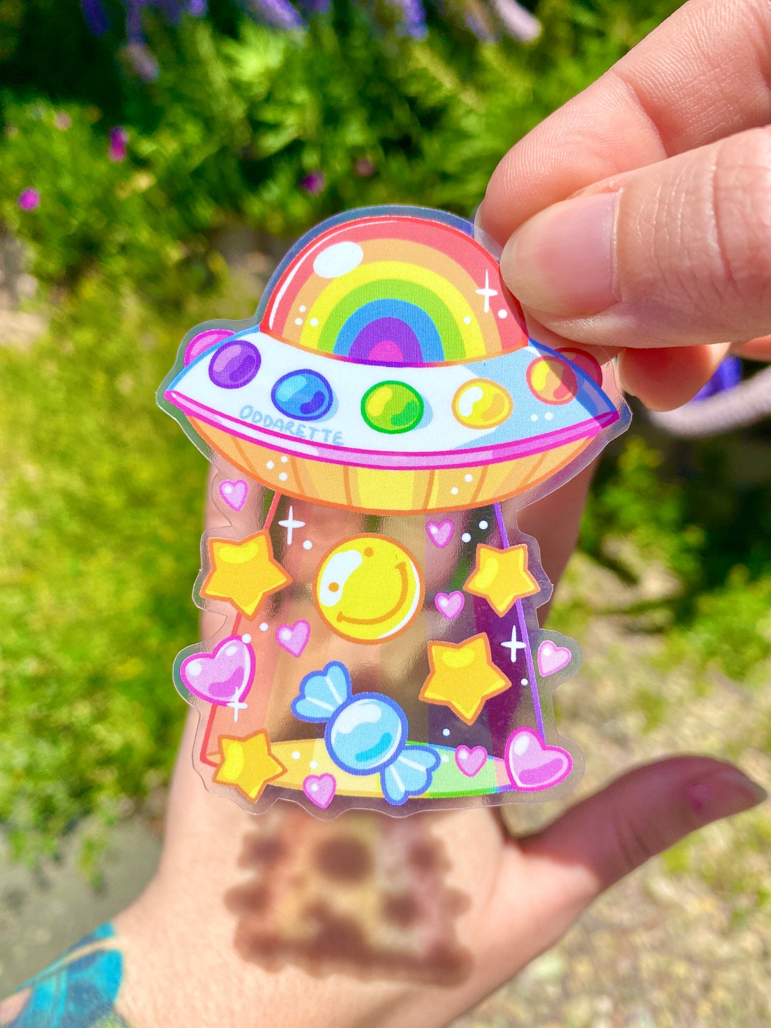 Rainbow UFO Sticker - Transparent Sticker - Vinyl Sticker - Die Cut ...