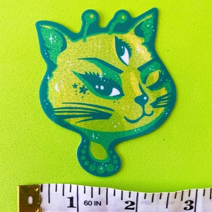 Alien Winking Cat Sticker Glitter Sticker 90's Nostalgia Cat Face ...