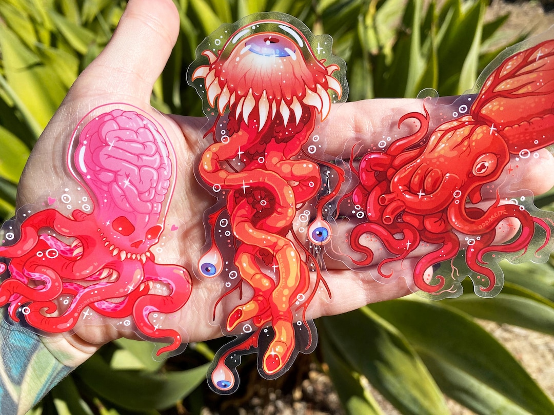 Horror Sea Creature Stickers: Jellyflesh, Heart Squid, Brain Octopus ...