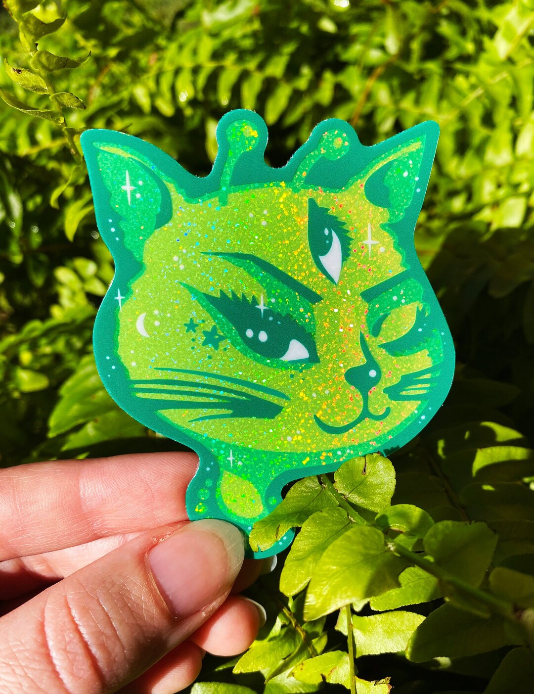 Alien Winking Cat Sticker Glitter Sticker 90's Nostalgia Cat Face ...