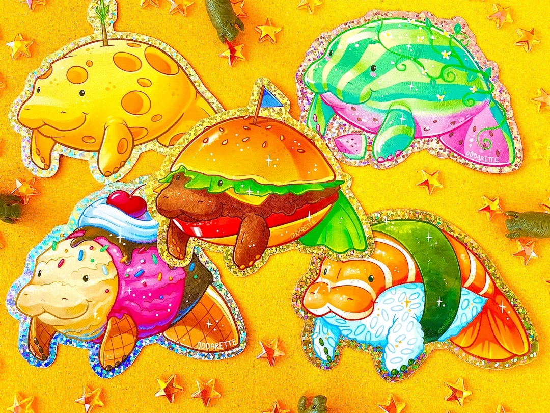 Food Manatee Glitter Stickers: Burger, Sushi, Ice Cream, Cheese ...