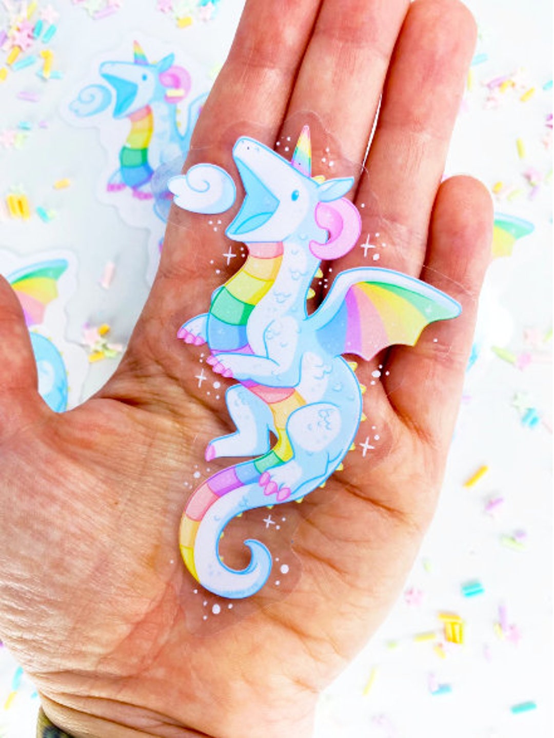 Rainbow Dragon Vinyl Sticker: Transparent Waterproof Kawaii Art - Etsy