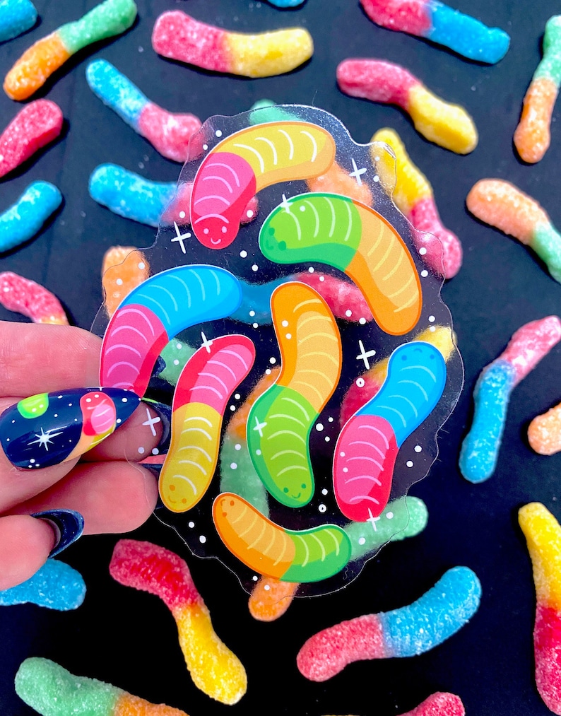 Gummy Worm Sticker Transparent Sticker Vinyl Sticker - Etsy