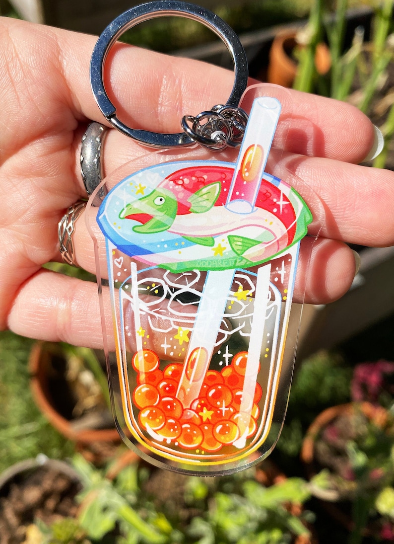 Cursed Boba Acrylic Keychain: Salmon, Frog, Chicken Eggs - Etsy