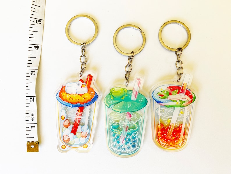Cursed Boba Acrylic Keychain: Salmon, Frog, Chicken Eggs - Etsy