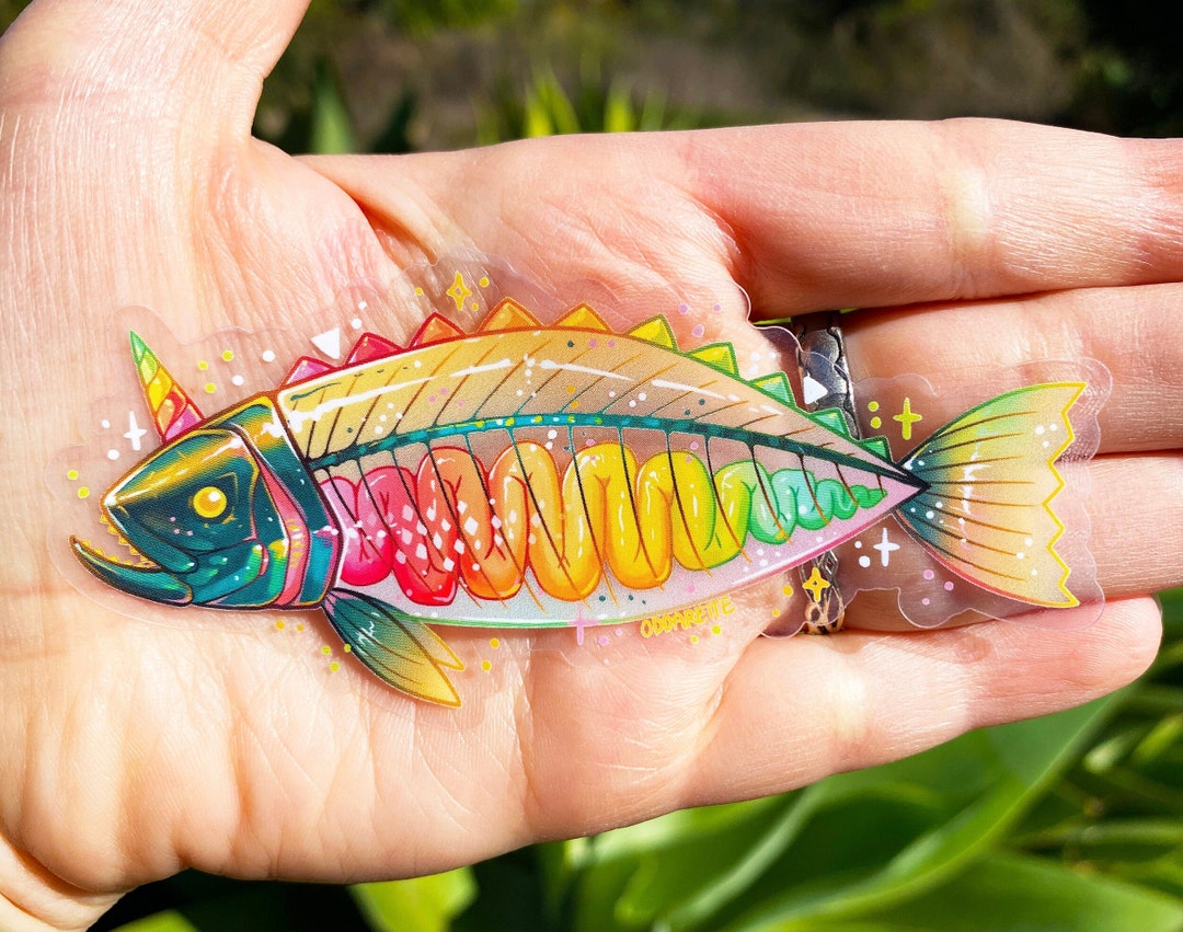 Unicorn Fish Sticker - Transparent Sticker - Rainbow Guts - Transparent ...