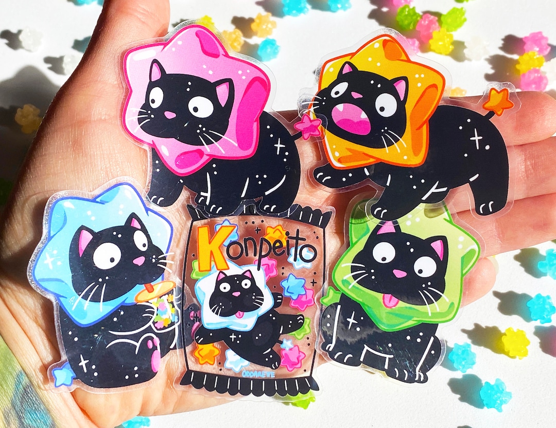 Konpeito Candy Cats Stickers: Kawaii Black Cat Art - Waterproof ...