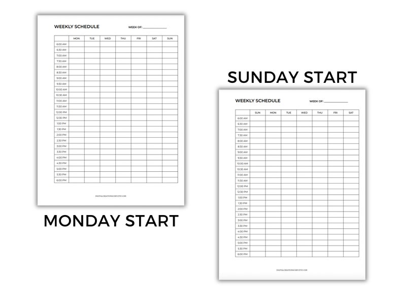 Half Hour Weekly Schedule, Weekly Planner Printable, Week at a Glance ...