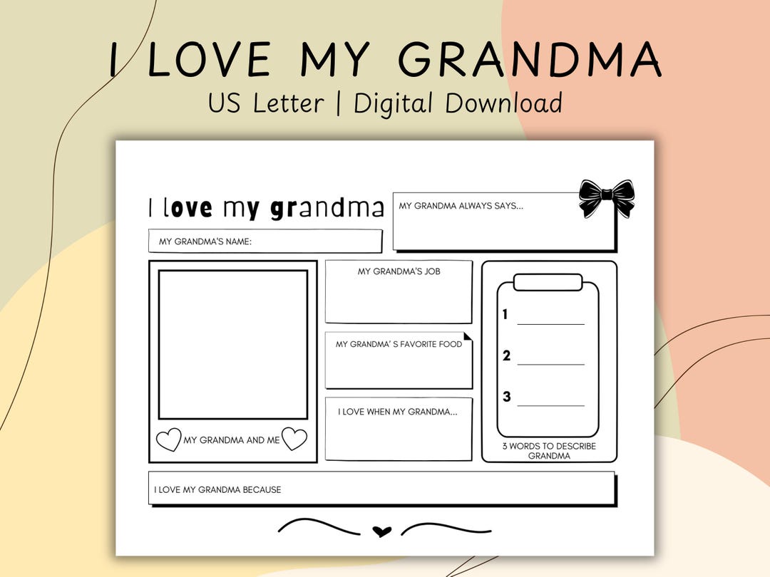 I Love My Grandma Mother's Day Printable, Mother's Day Gift, Card for ...