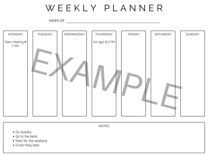 Week at A Glance Printable Planner Blank Weekly Planner - Etsy