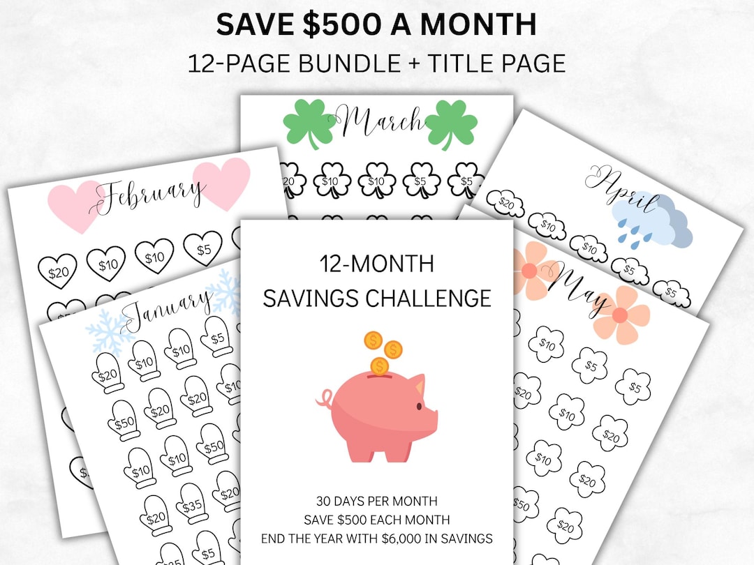 12 Month Savings Challenge Printable, 6000 Yearly Savings Plan PDF ...