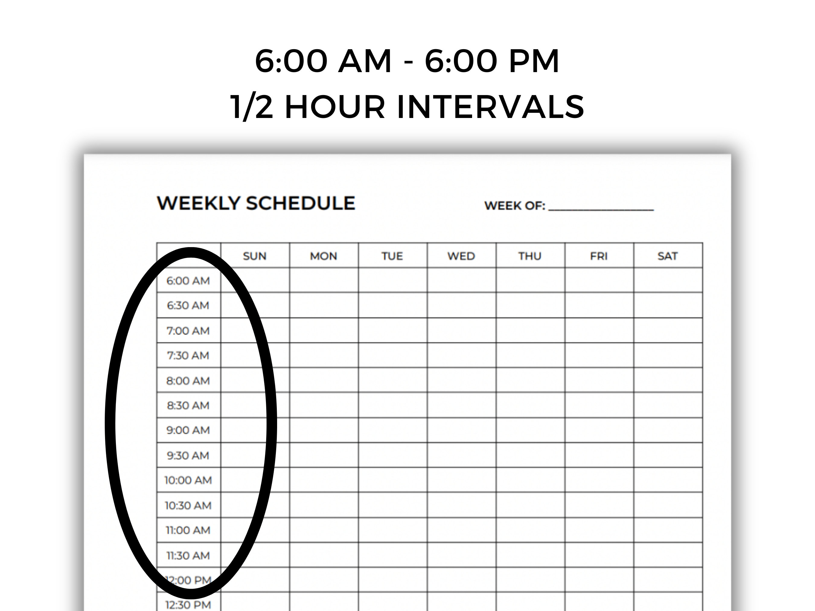 Half Hour Weekly Schedule, Weekly Planner Printable, Week at a Glance ...