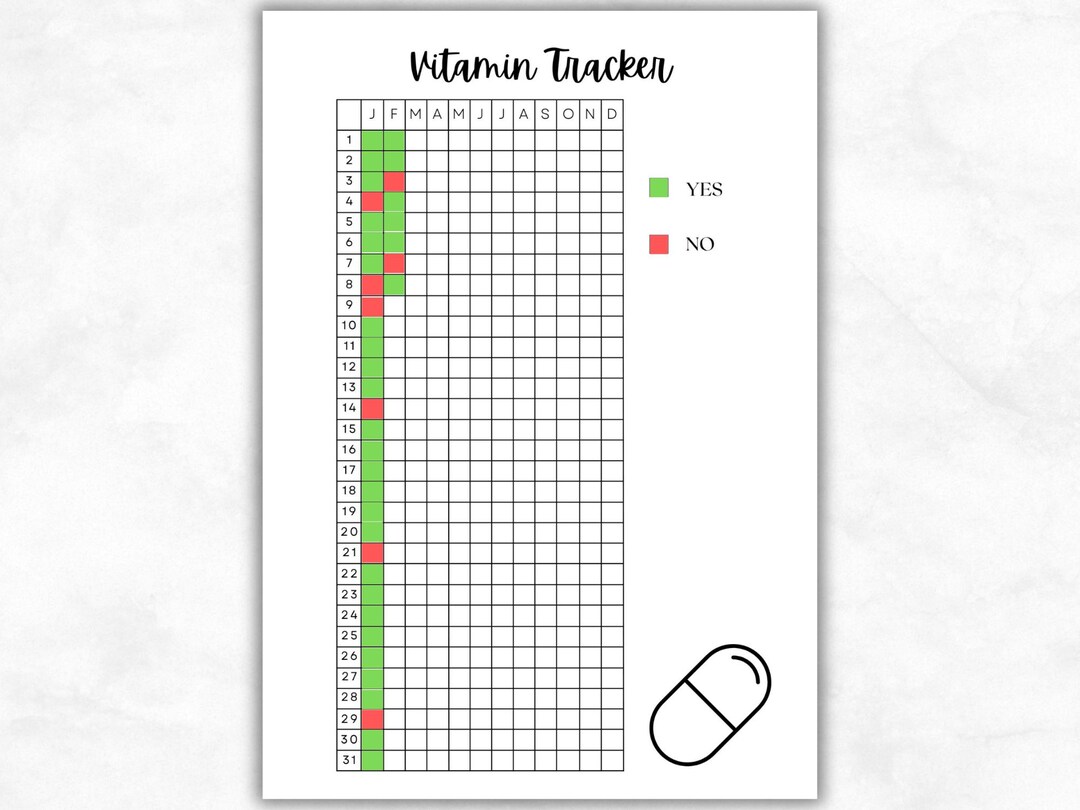 Vitamin Tracker, Printable Medication Tracker Journal Page, Health ...