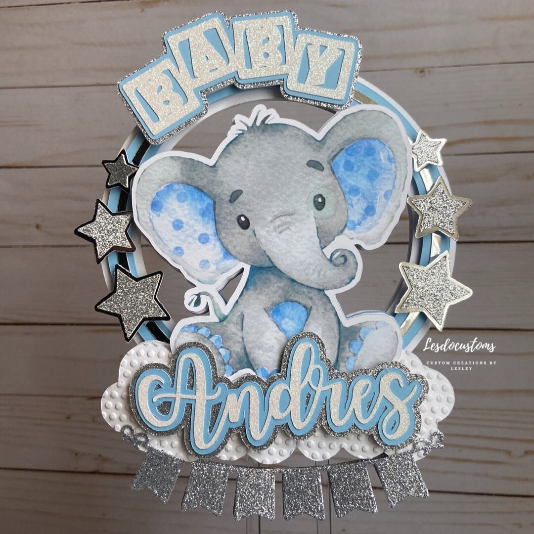 Baby Elephant Baby Shower Cake Topper - Baby Boy - Party Decor - Baby ...