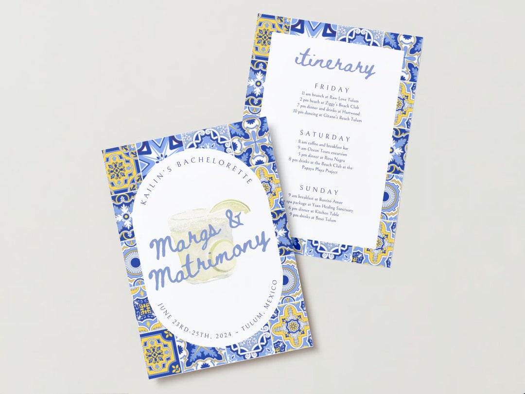 Margs and Matrimony- Bachelorette Invitation, Itinerary - Etsy