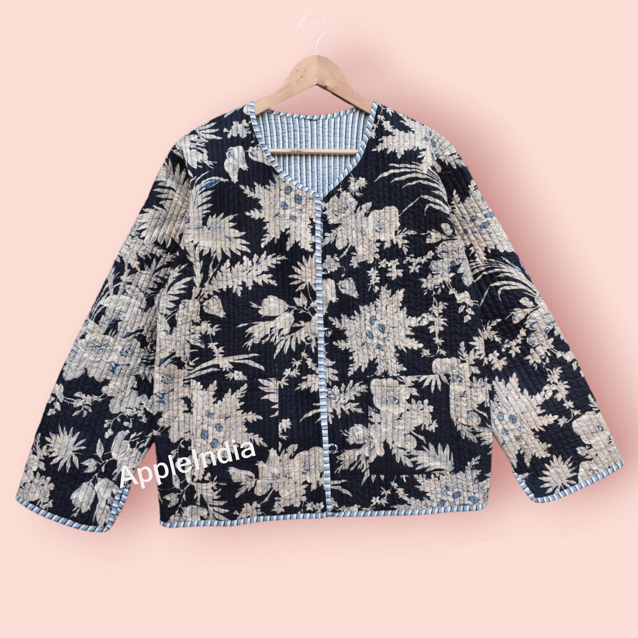 Flower Quilted Jacket,vintage Reversible Cotton Jacket,hand Block Print ...
