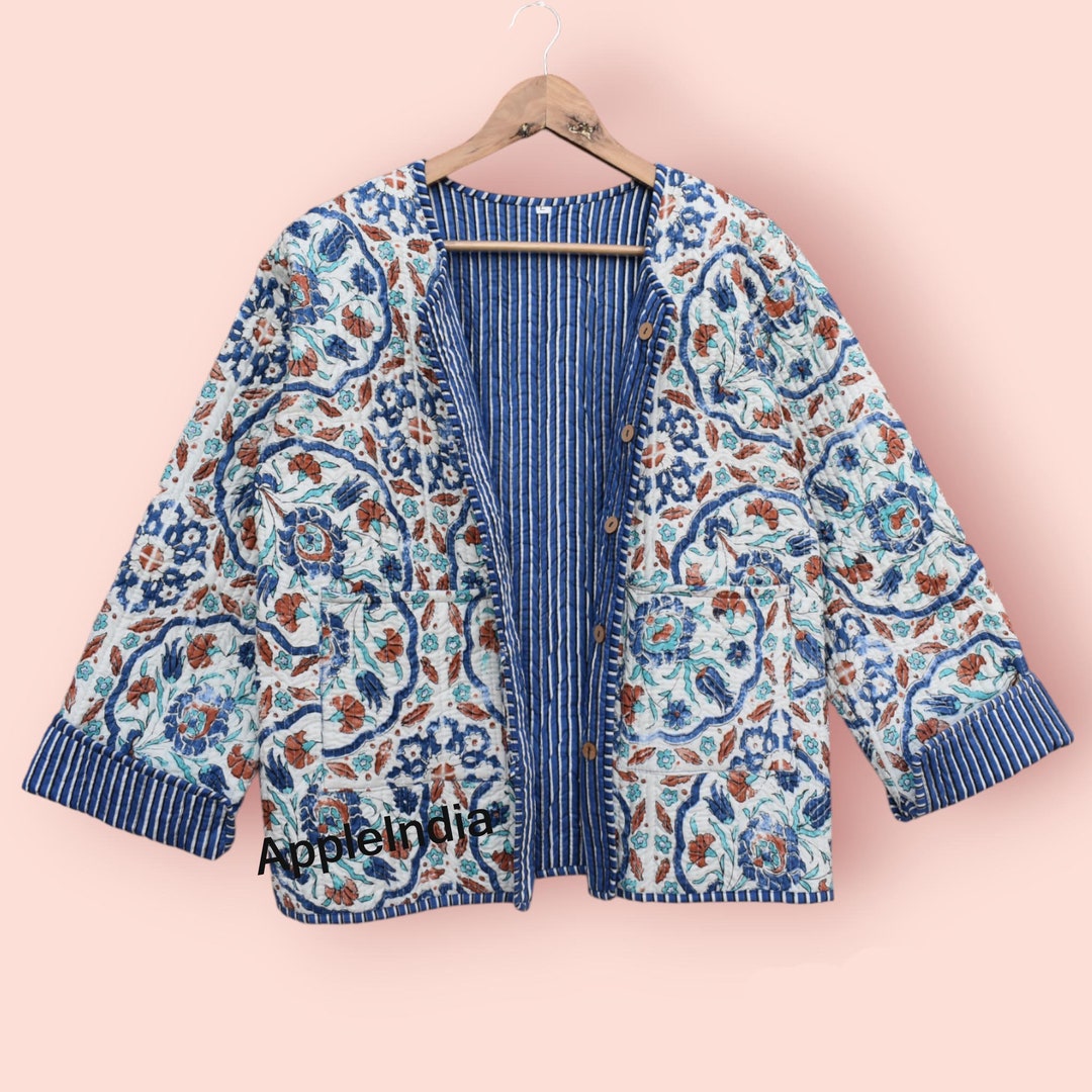 Reversible Floral Jcotton Quilted Jacket Coats Vintage Handmade ...