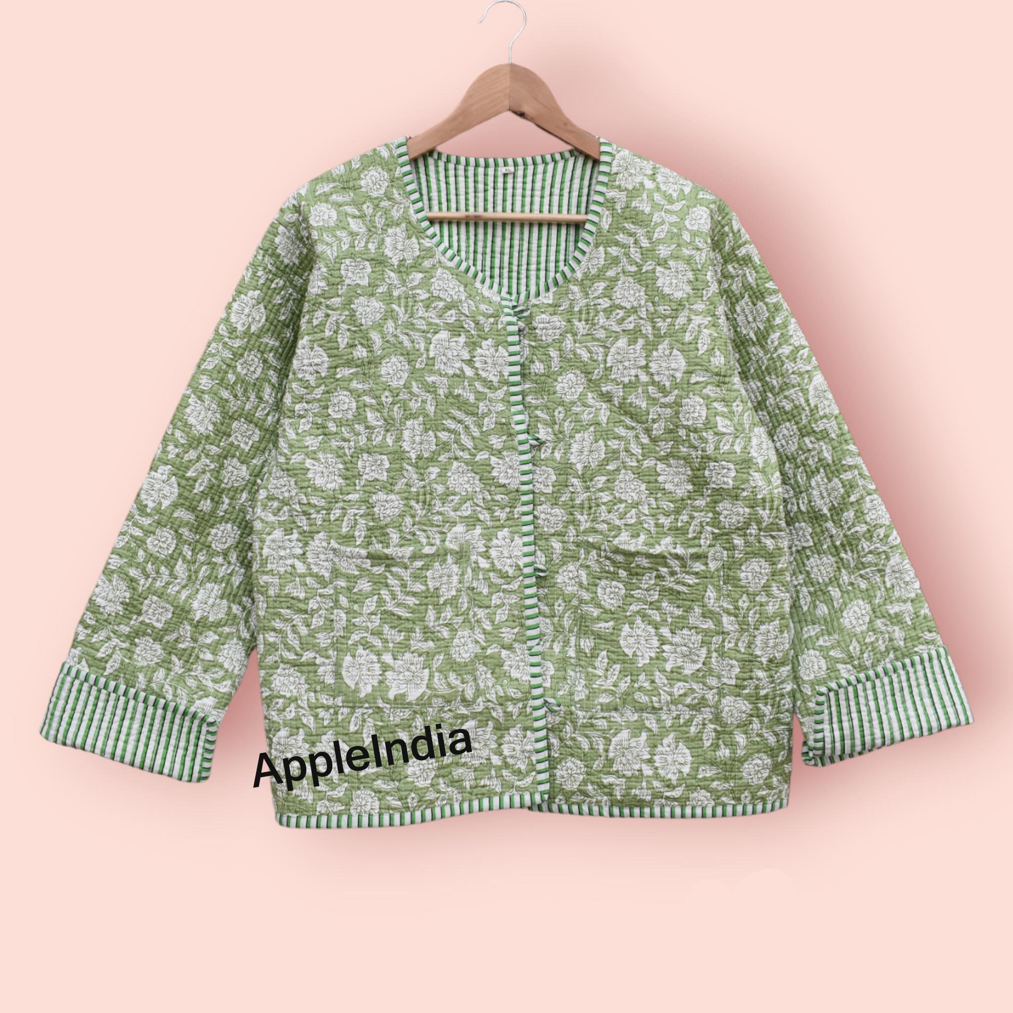 Flower Quilted Jacket,vintage Reversible Cotton Jacket,hand Block Print ...