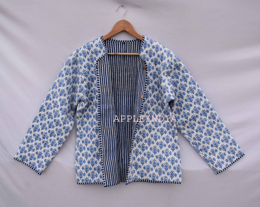 Handmade Bomber Jacket Quilted Floral Girls Short Jacket Kantha Vintage ...