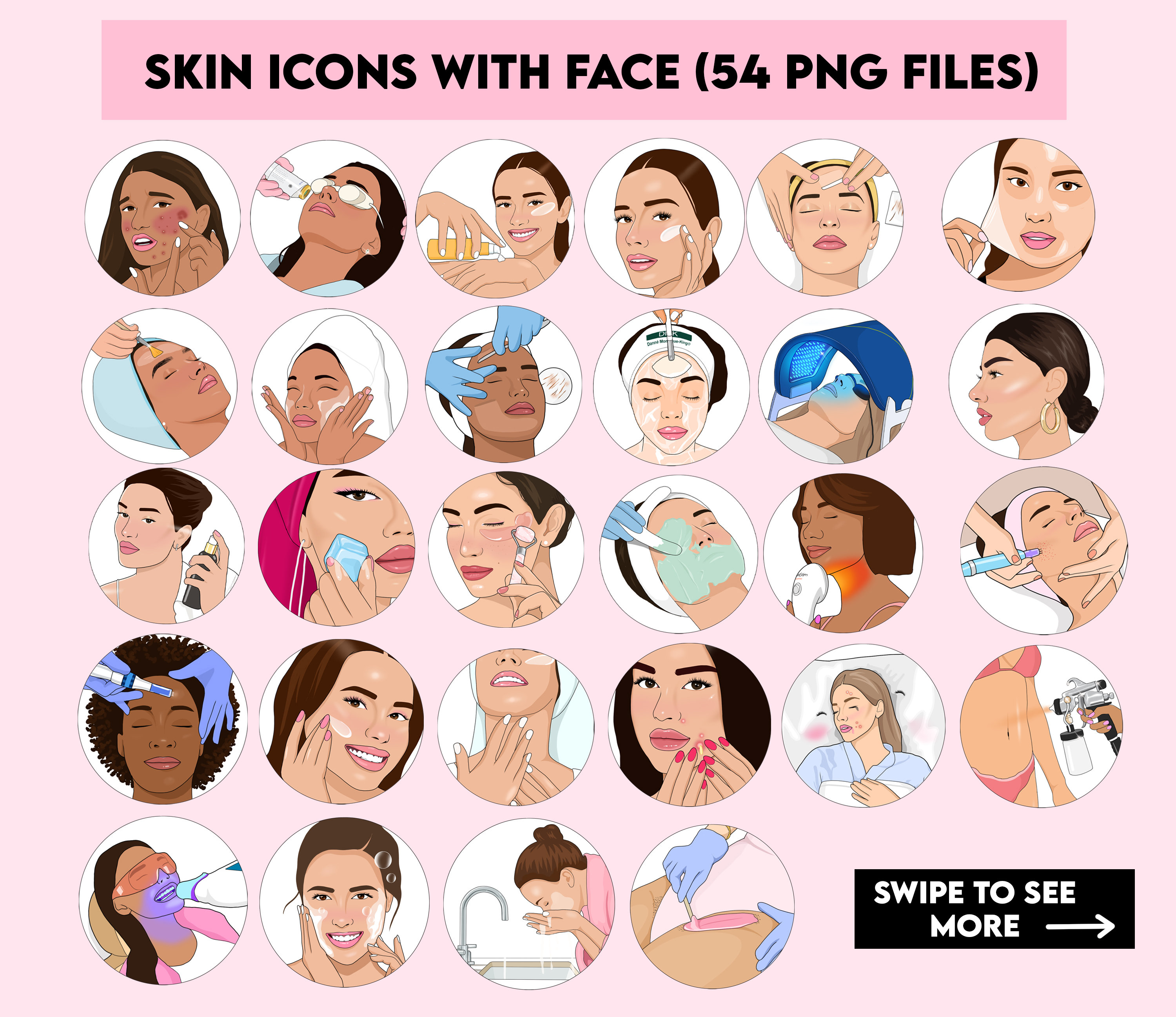 54 SKIN ICONS With FACE (quick Download), Digital Illustration - Etsy