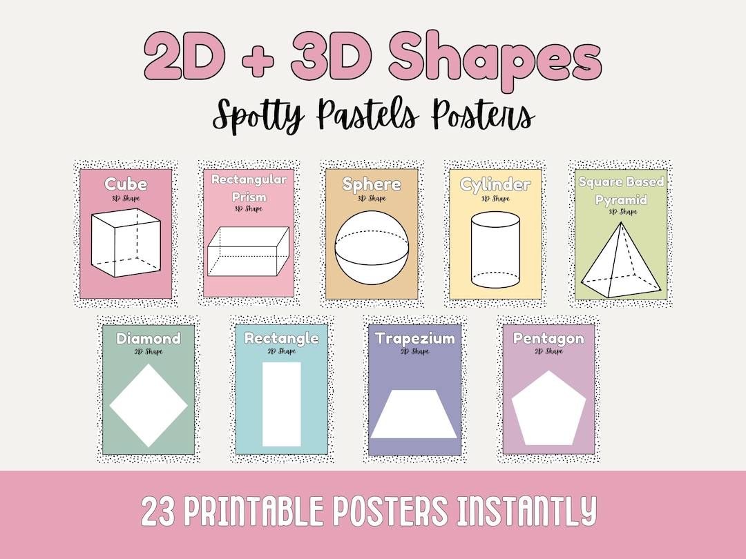 Pastel Maths Shape Posters | 2D & 3D Geometry Classroom Decor (PDF ...