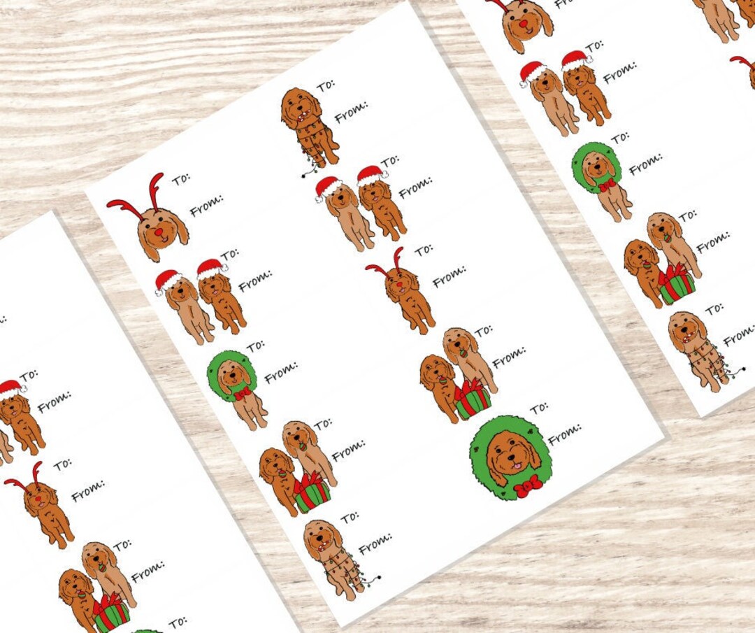 Christmas Gift Tag Stickers Sheet of 10 Cavoodle Dogs, Puppies as Santa ...