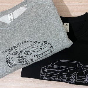 Custom Car Embroidered Sweatshirt, Personalised Minimalist Line Art ...
