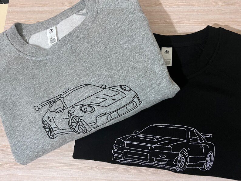 Custom Car Embroidered Sweatshirt, Personalised Minimalist Line Art ...
