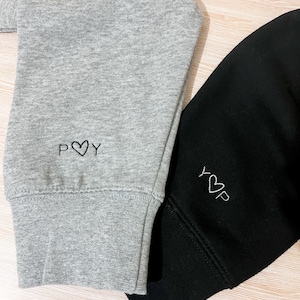 Personalised Cuff Embroidered Hoodie Custom Text Matching Sweatshirt ...