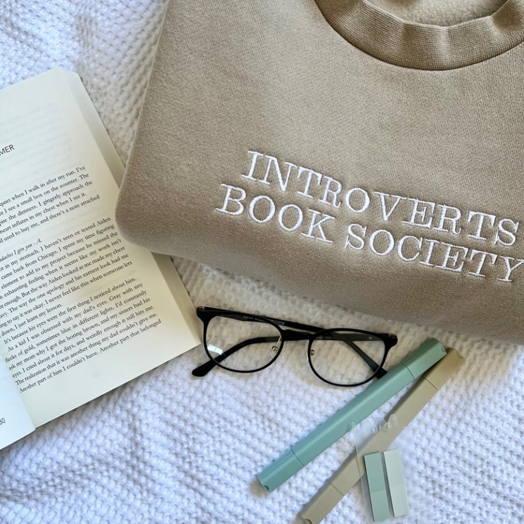 Introverts Book Society Embroidered Sweatshirt, Bookish Hoodie, Cozy ...