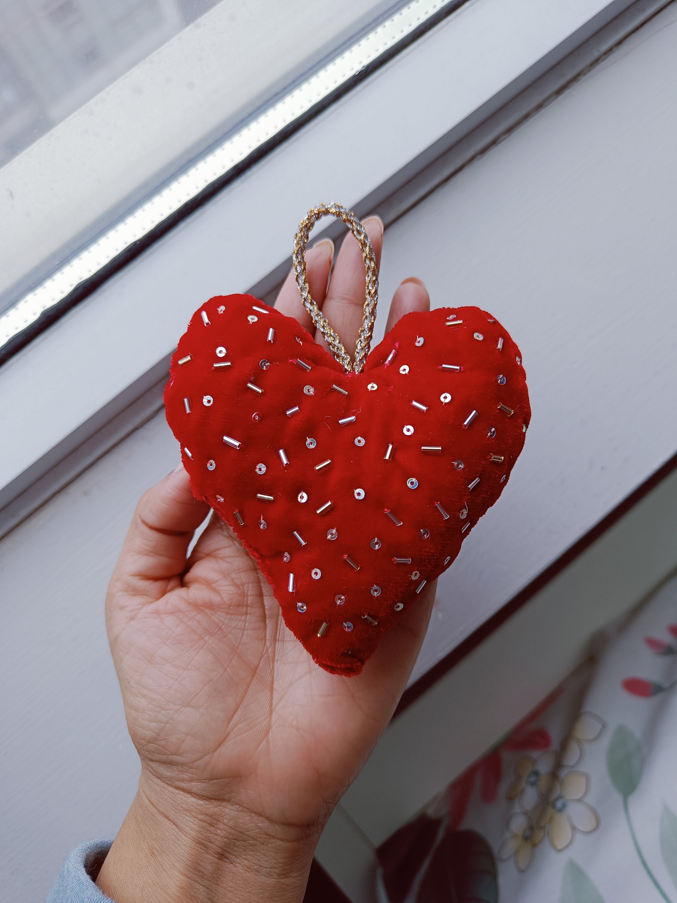Velvet Valentines Ornament, Heart Ornament, Valentines Day Decor ...
