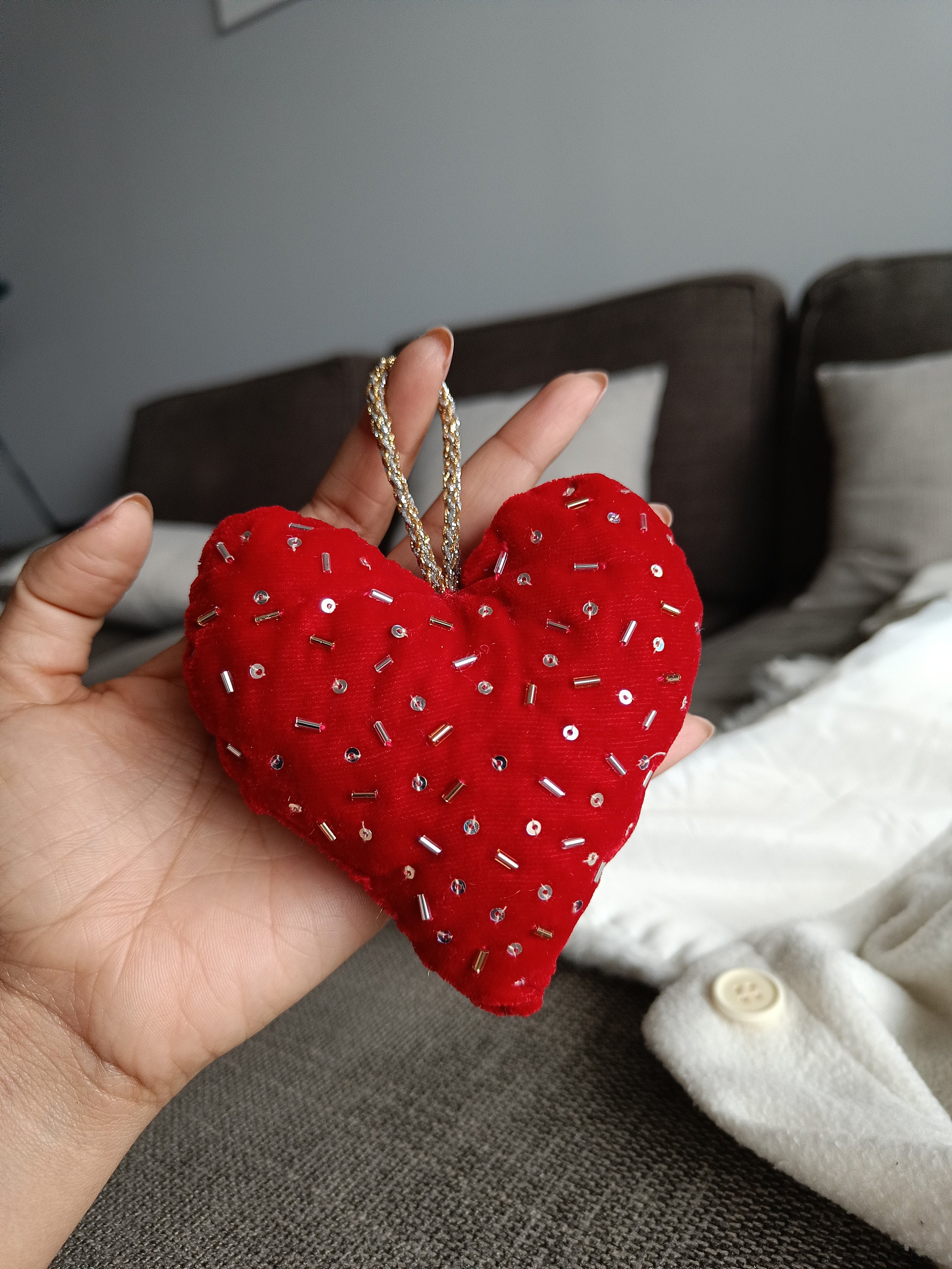 Velvet Valentines Ornament, Heart Ornament, Valentines Day Decor ...