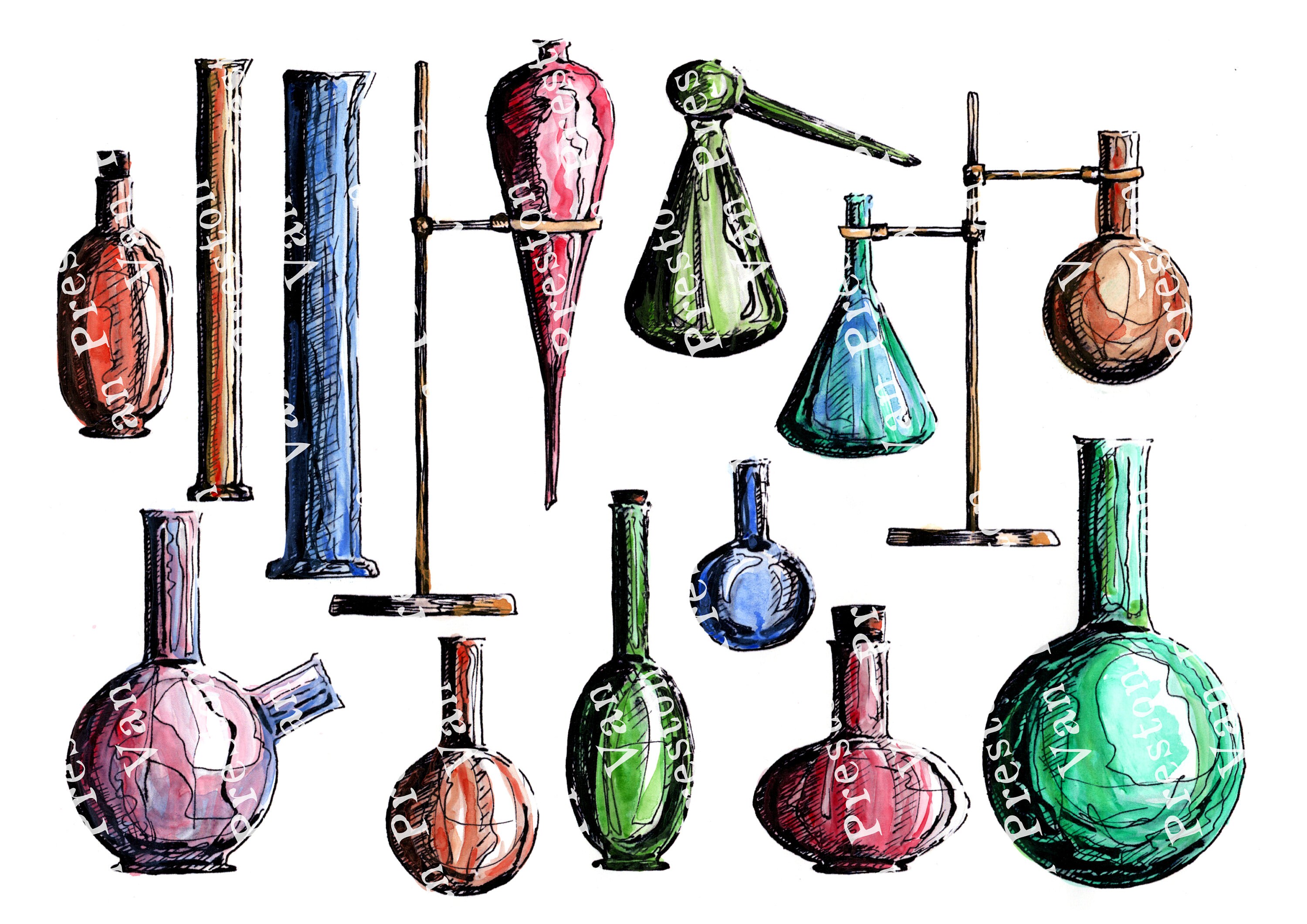 12 Apothecary Illustrations Printable Digital Alchemy Potions Bottles ...