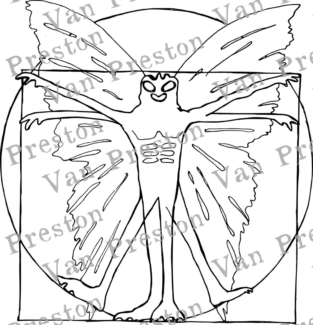 Mothman Da Vinci Drawing Illustration High Resolution Digital 300DPI ...