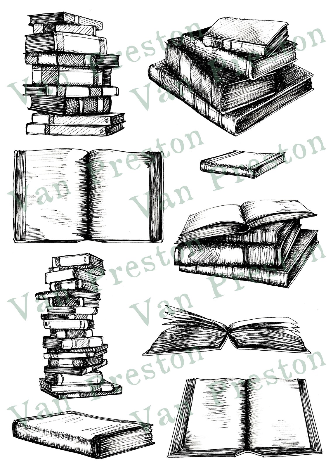 Book Illustrations Pictures of Books Stacks Printable Clipart Digital ...