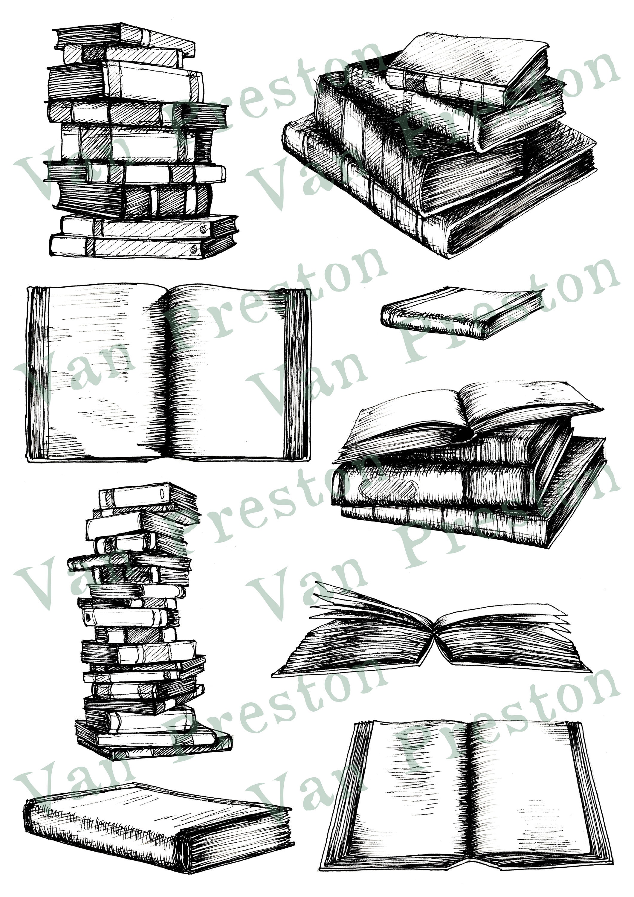 Book Illustrations Pictures of Books Stacks Printable Clipart Digital ...
