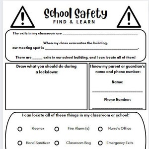 School Safety Find & Learn Worksheet for Classroom and School 100% ...