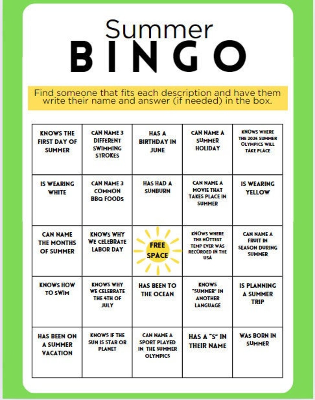 Summer Season Themed Bingo for Classroom or Event 100% Customizable ...