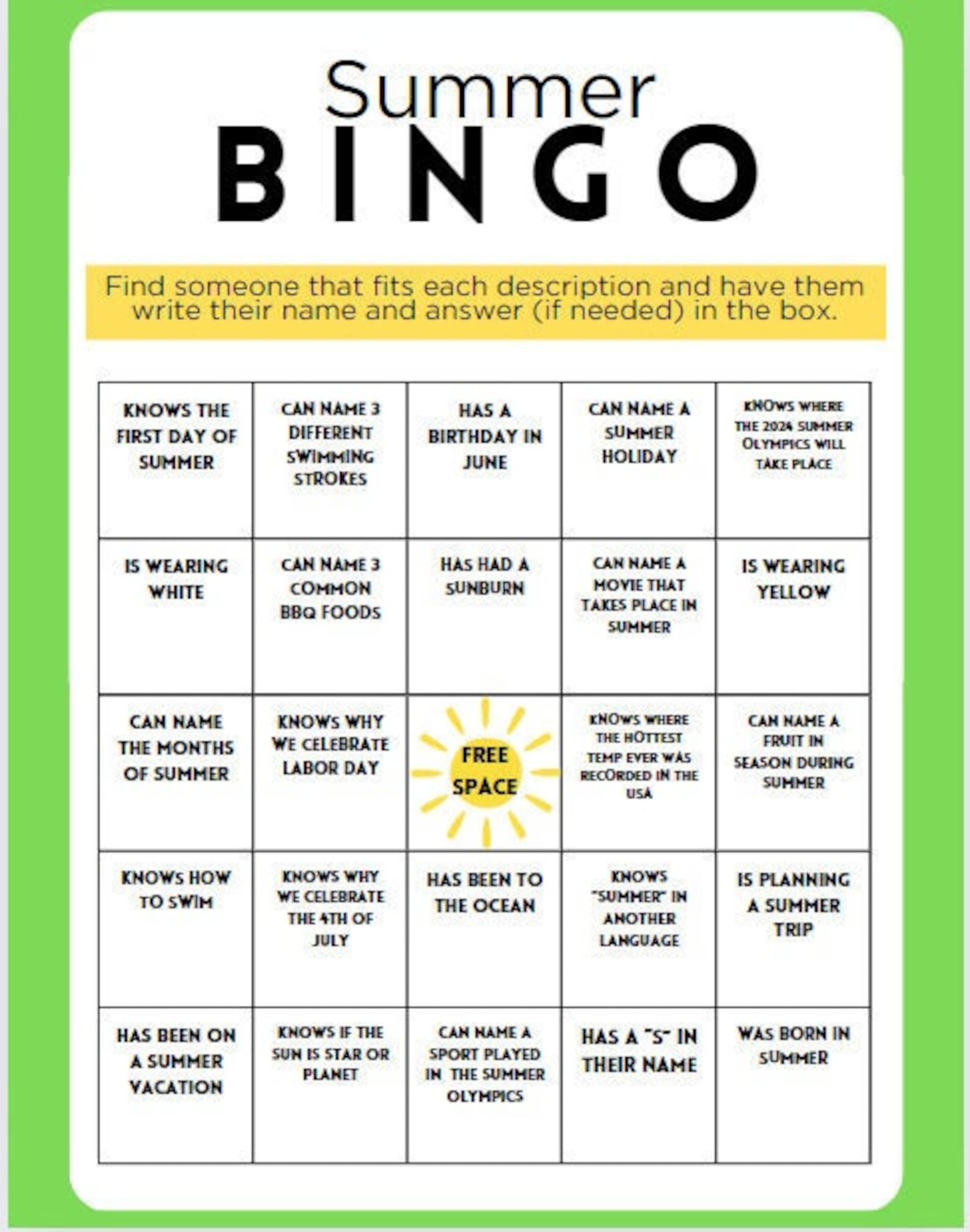 Summer Season Themed Bingo for Classroom or Event 100% Customizable ...
