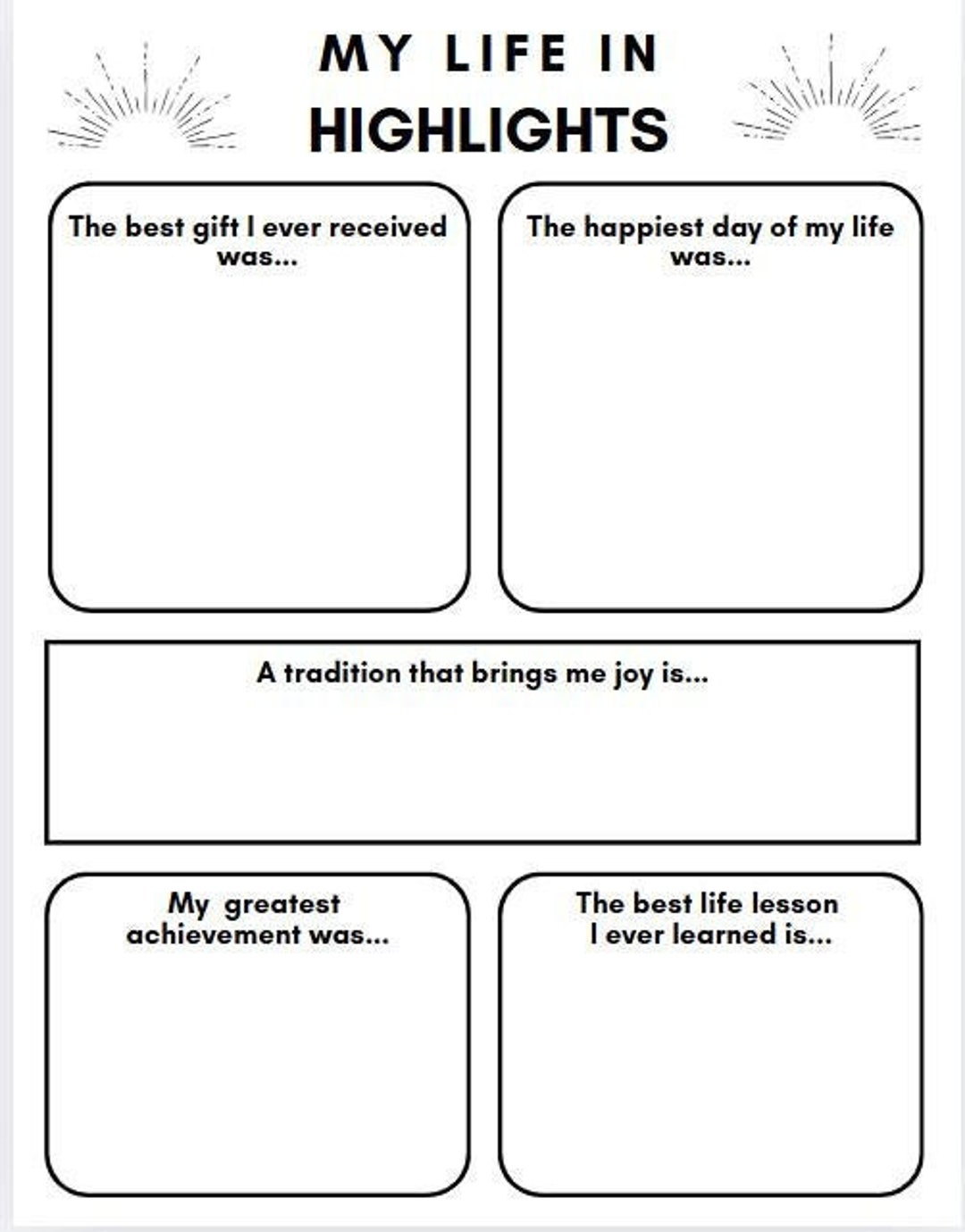 My Life in HIGHLIGHTS Worksheet 100% Customizable Canva Template - Etsy