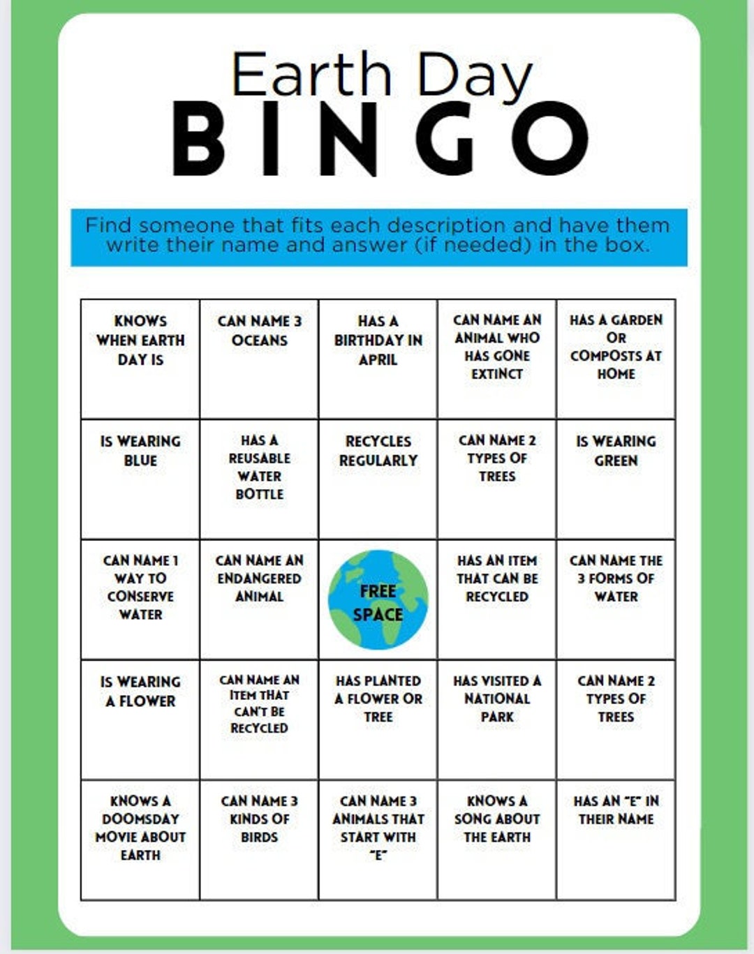 Earth Day Bingo 100% Customizable Canva Template - Etsy
